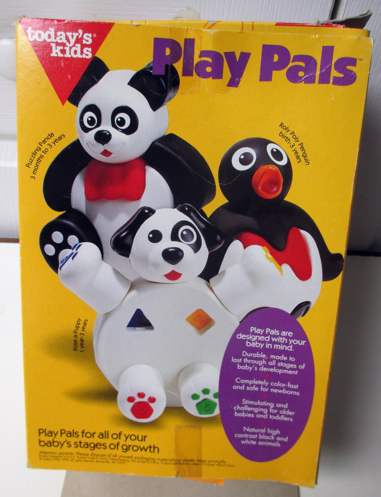 10" VINTAGE 1992 TODAY'S KIDS PANDA BEAR ROLLY POLLY RATTLE PUZZLE BABY ...