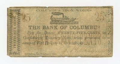 1862 25c The Columbus Iron Works - Columbus, GEORGIA Note CIVIL WAR Era ...