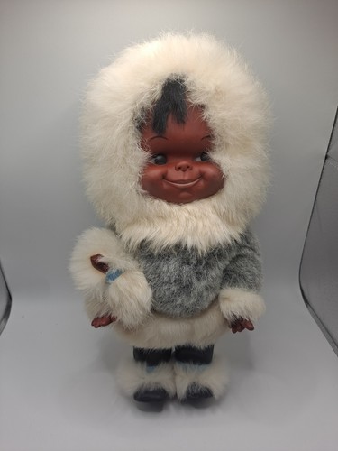 Vintage Eskimo Doll Souvenir Real Fur Suede Outfit Leather Memeluck 12 ...
