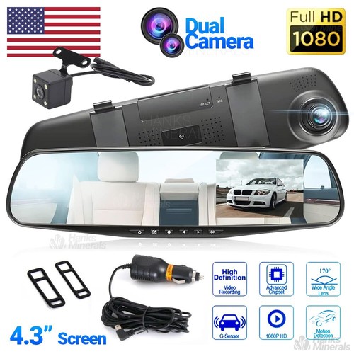 Rearview Mirror Dash Cam 1080P HD DVR Dual Camera Car Front Rear Video ...
