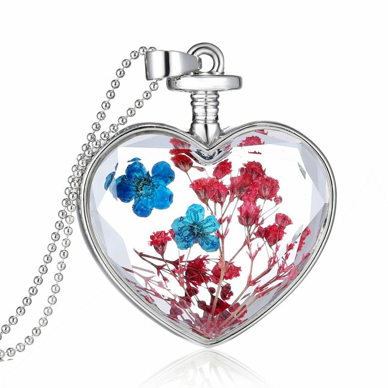 Natural Real Dried Flower Resin Glass Floating Locket Pendant Necklace ...