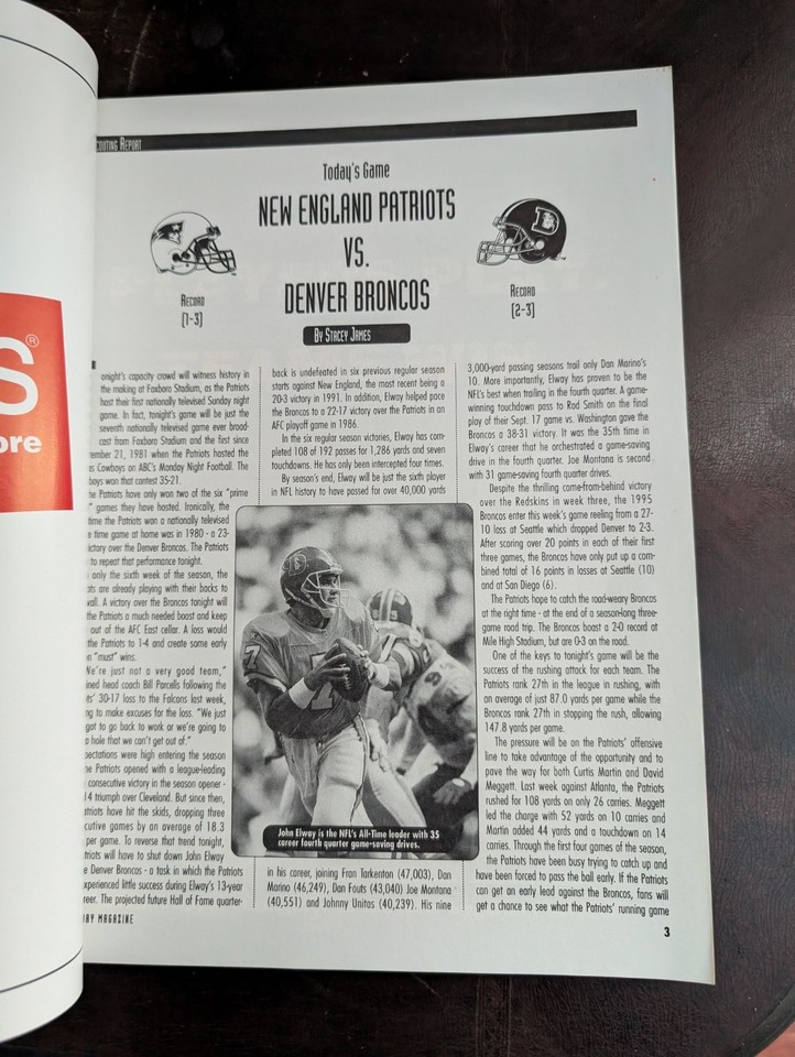 NE Patriots Game Day Program October 8, 1995 in Excellent Condition 8.5 ...