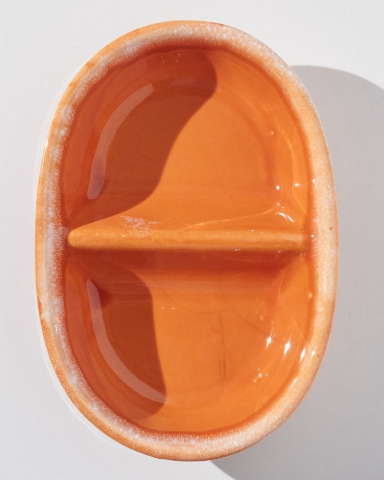 Vintage Hull Pottery Orange Drip Glaze Divided Ceramic Oven Proof ...