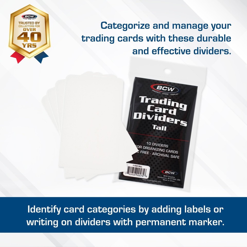 BCW Tall Trading Card Dividers - 50 ct | Archival Quality, Write-On ...