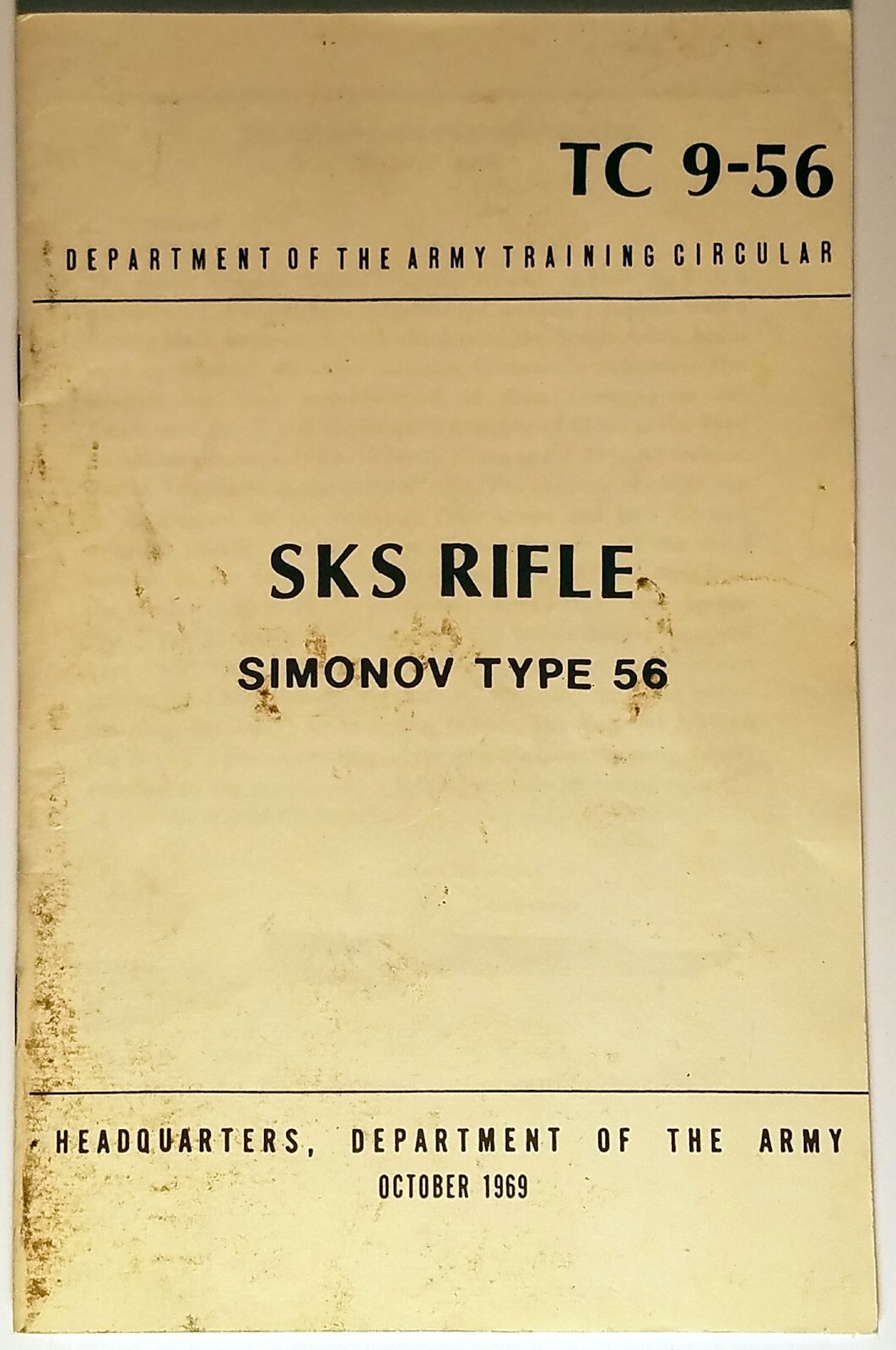 1969, TC 9-56 DEPARTMENT OF THE ARMY CIRCULAR SKS RIFLE SIMONOV TYPE 56 ...