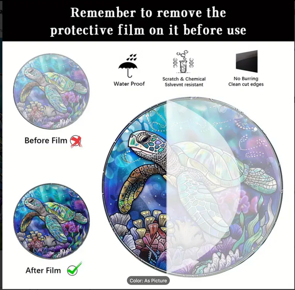 Artistic Turtle Suncatcher - 6"x6" Stained Acrylic Window Hanging ...