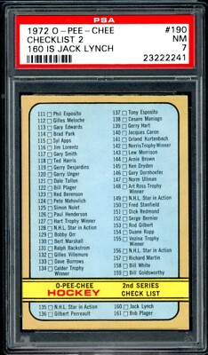 1972-73 OPC O-Pee-Chee NHL #190 Unmarked Checklist 2nd 111-209 PSA 7 NM ...