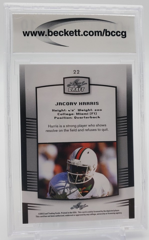 2012 Leaf Draft Blue Jacoby Harris Card #22 BCCG 10 (BGS) Mint or Better | eBay
