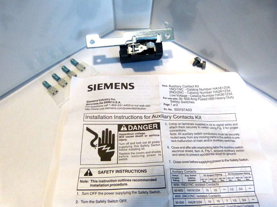 NEW Siemens HA161234 Auxiliary Switch (1 NO - 1 NC) ****35 AVAILABLE ...