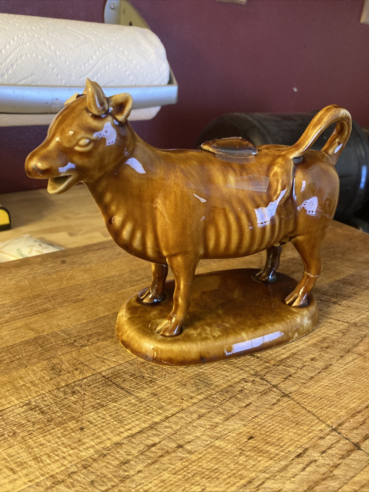 Vintage Bennington Pottery Cow Pitcher Creamer 1850s w/Lid Fenton Mark ...