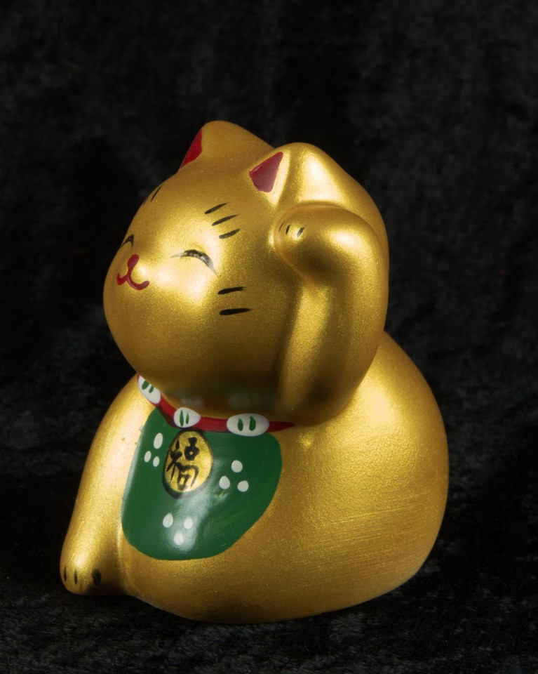 Figurine Cat Japanese Bobtail Resin - Maneki - Neko Golden #205 D3 | eBay