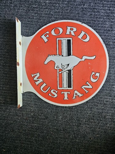 LARGE VINTAGE FORD MUSTANG DOUBLE-SIDED FLANGE PORCELAIN METAL SIGN 17 ...