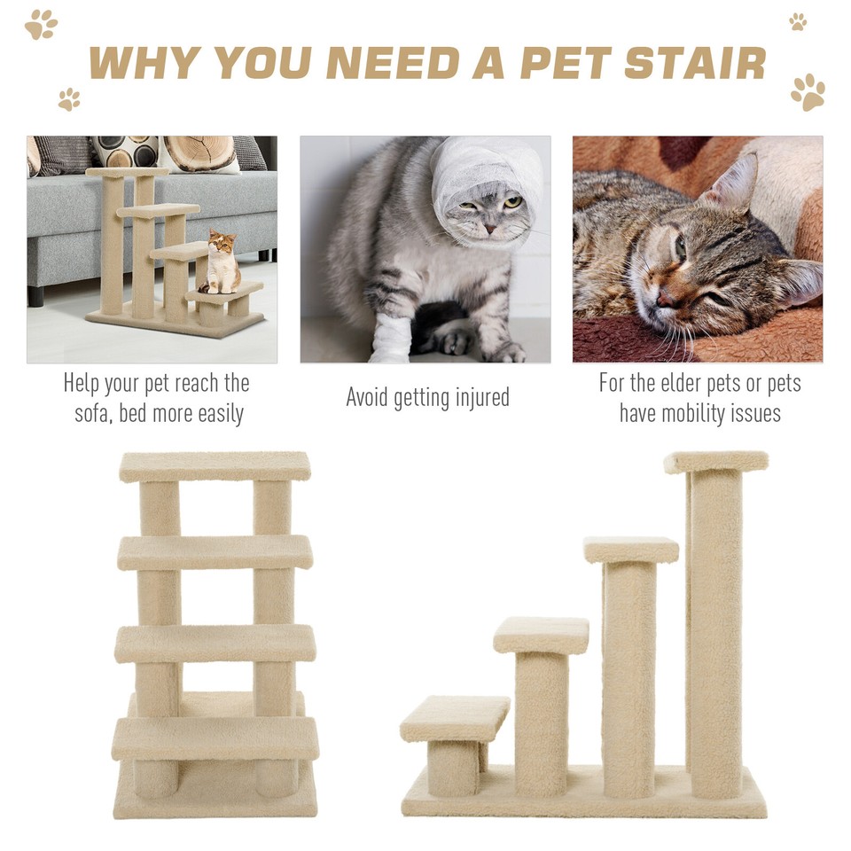 24'' Cat Tree 4-Step Stairway Perch Scratcher Pet Steps Stairs Dog Ramp ...