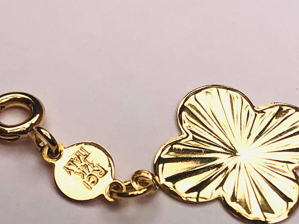 14k Yellow Gold 7.25" Clover Flower Chain Link Bracelet - 4 stations 2. ...