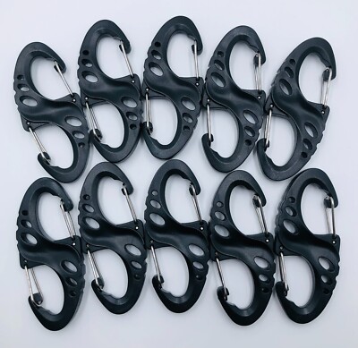 10pcs Plastic Carabiner Clips Medium Double S Dual Spring Metal Snap 2. ...