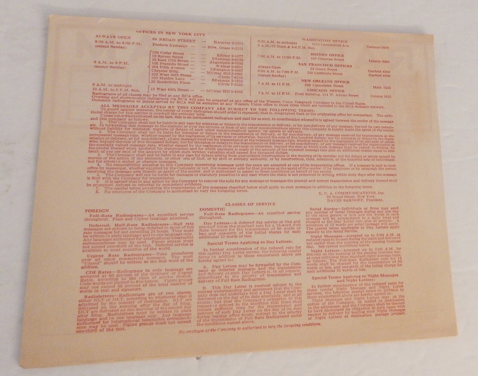 Lot of 15; 1929-1930's Vintage R.C.A. Communications Blank Radiogram ...