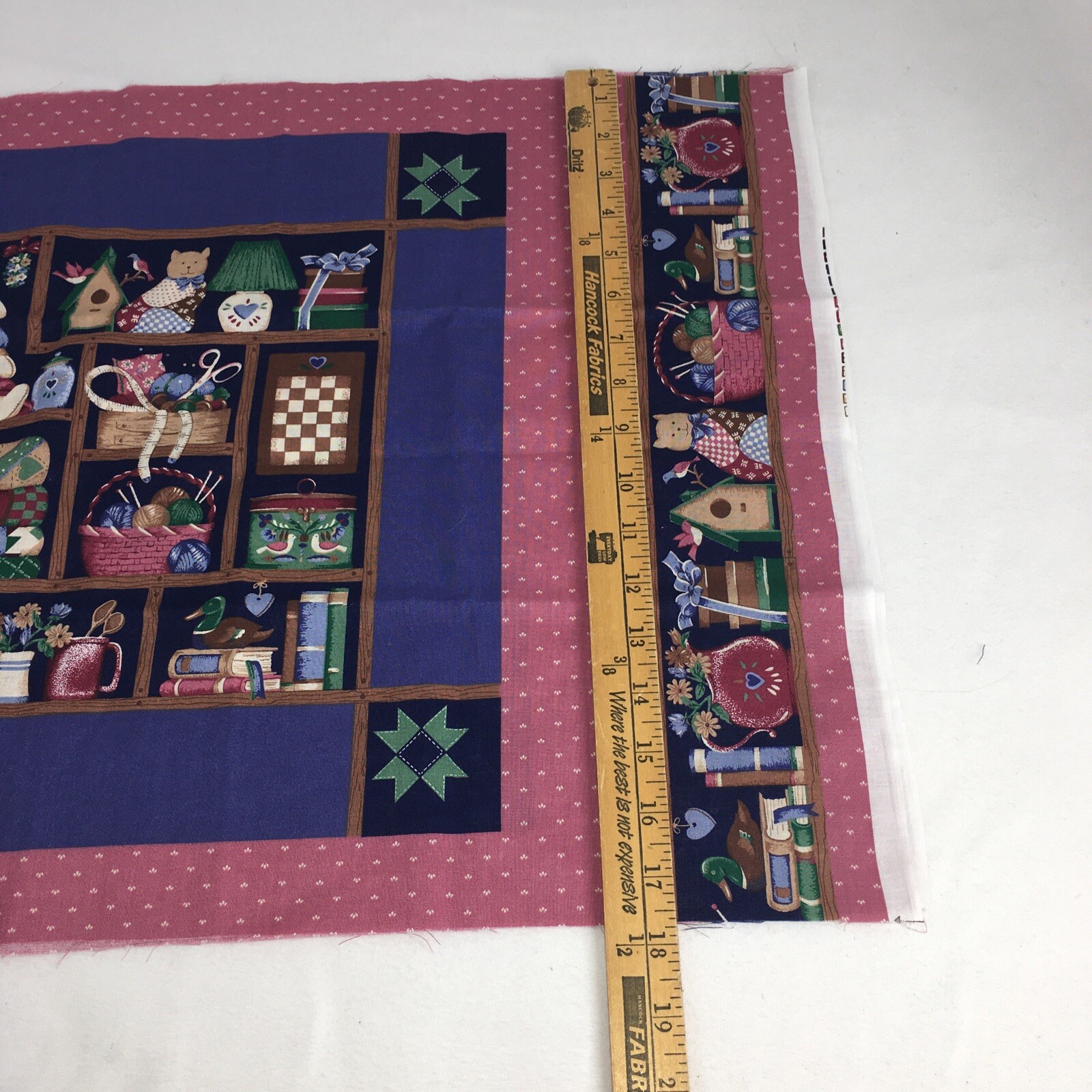 Vintage Cheater Quilt Block Pillow Fabric Panel Blue Pink Heart Bunny ...