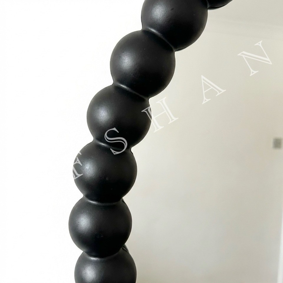 65cm Large Black Round wall Mirror Beaded Frame Boho Accent Wall ...