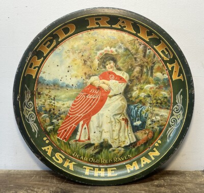 EARLY 1910s Red Raven Splits Tonic “Ask The Man” Advertising Tin Lito ...