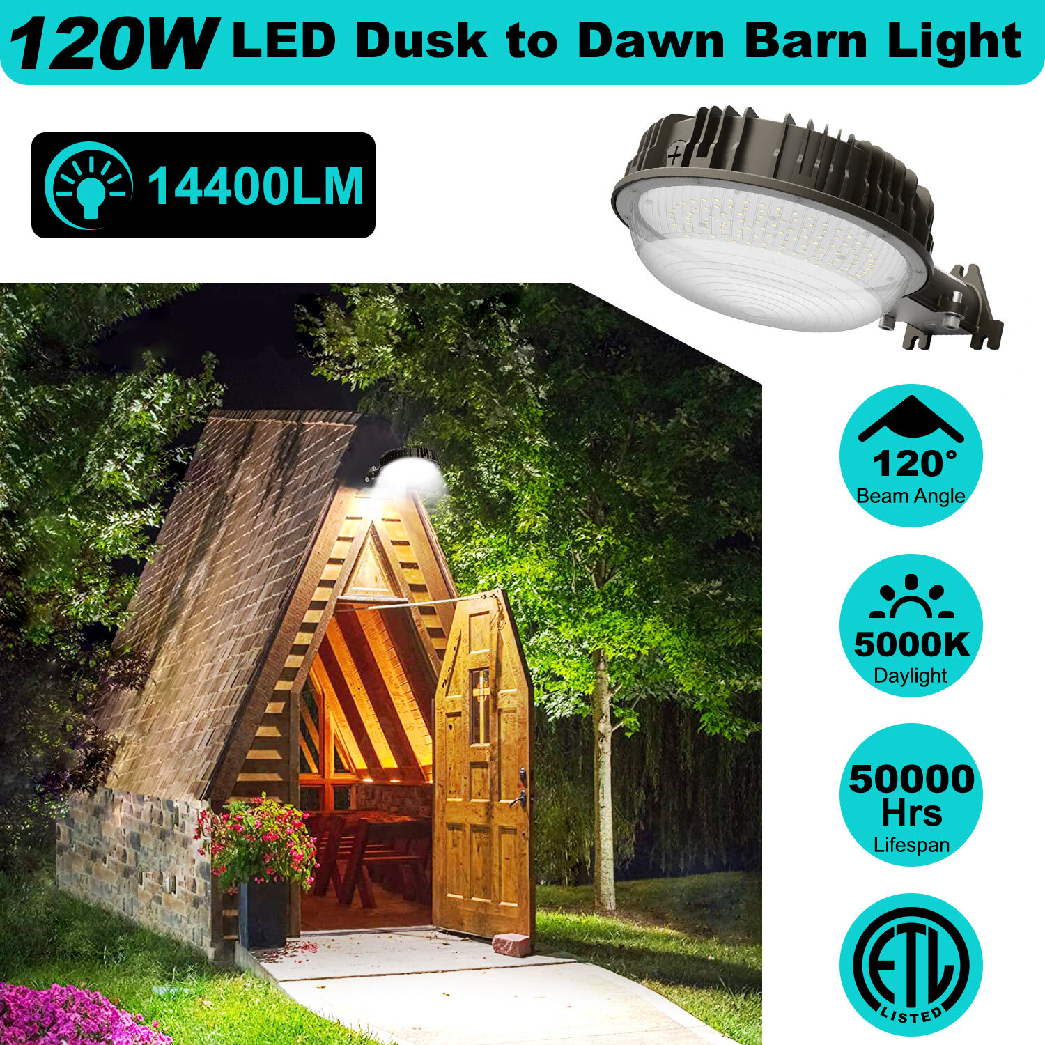 LED Security Area Lights 120W Dusk to Dawn 120V 5000K Outdoor Barn ...
