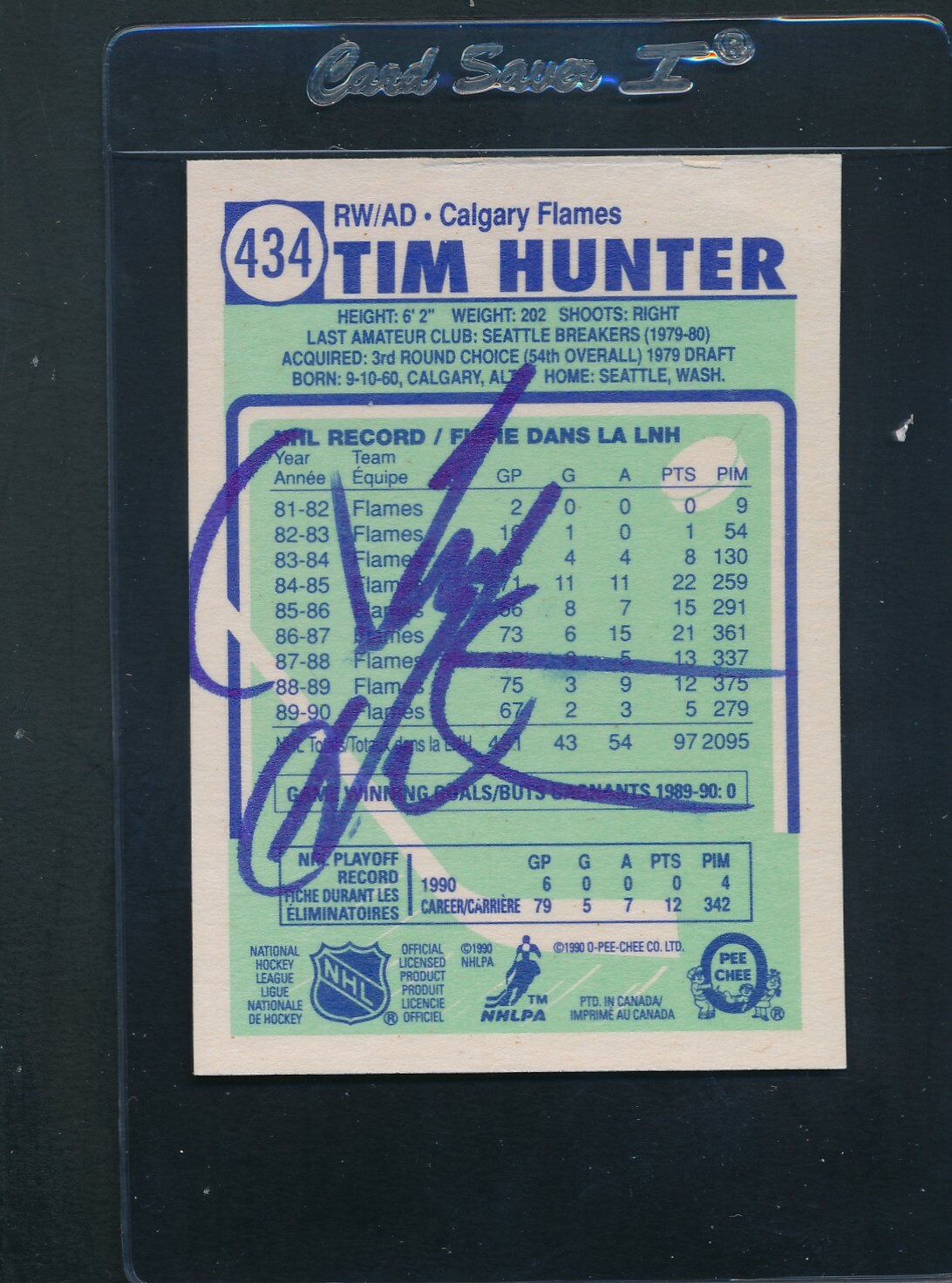 1990/91 O-Pee-Chee #434 Tim Hunter Flames Signed Auto *C2156 | eBay