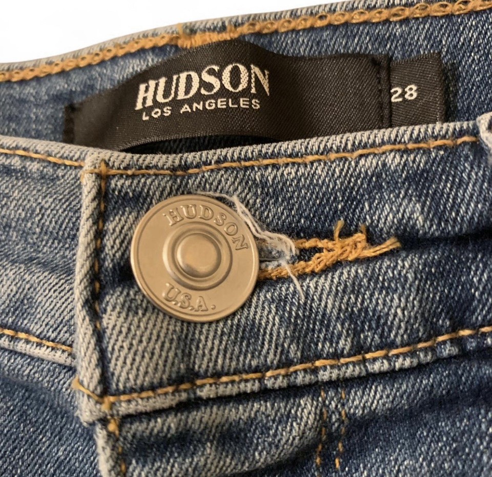 Hudson Womens Barbara Skinny High Waist Blue Jeans Fringe Ankle jeans ...