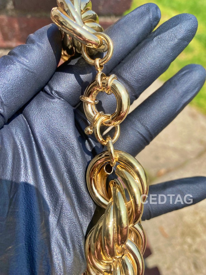 14K Gold Plated 16 - 30MM Hip Hop Retro Dookie Hollow Chunky Rope Chain ...