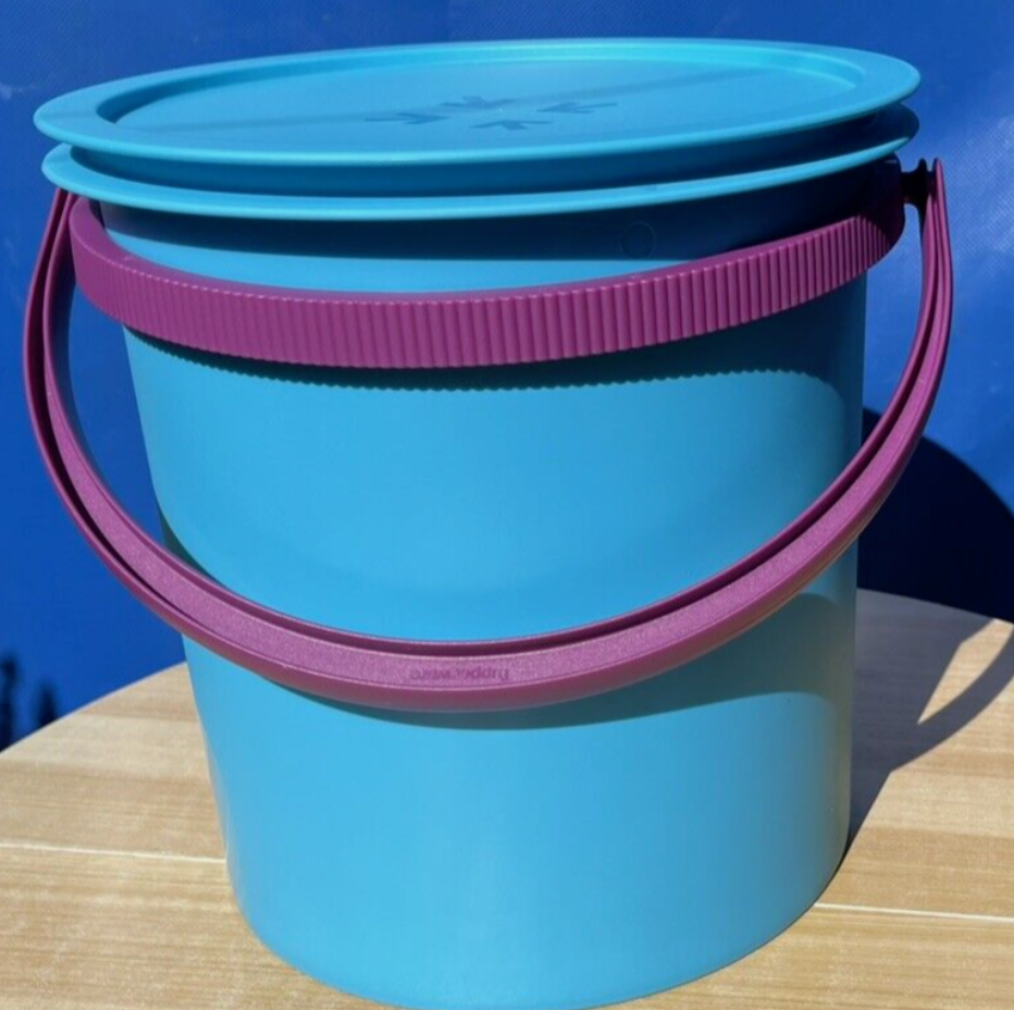 TUPPERWARE NEW JUMBO BUCKET CANISTER 14 L-IN BLUE WITH HANDLE PURPLE ...