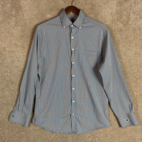 Peter Millar Shirt Mens Medium Blue/White Summer Comfort Gingham Button Down | eBay