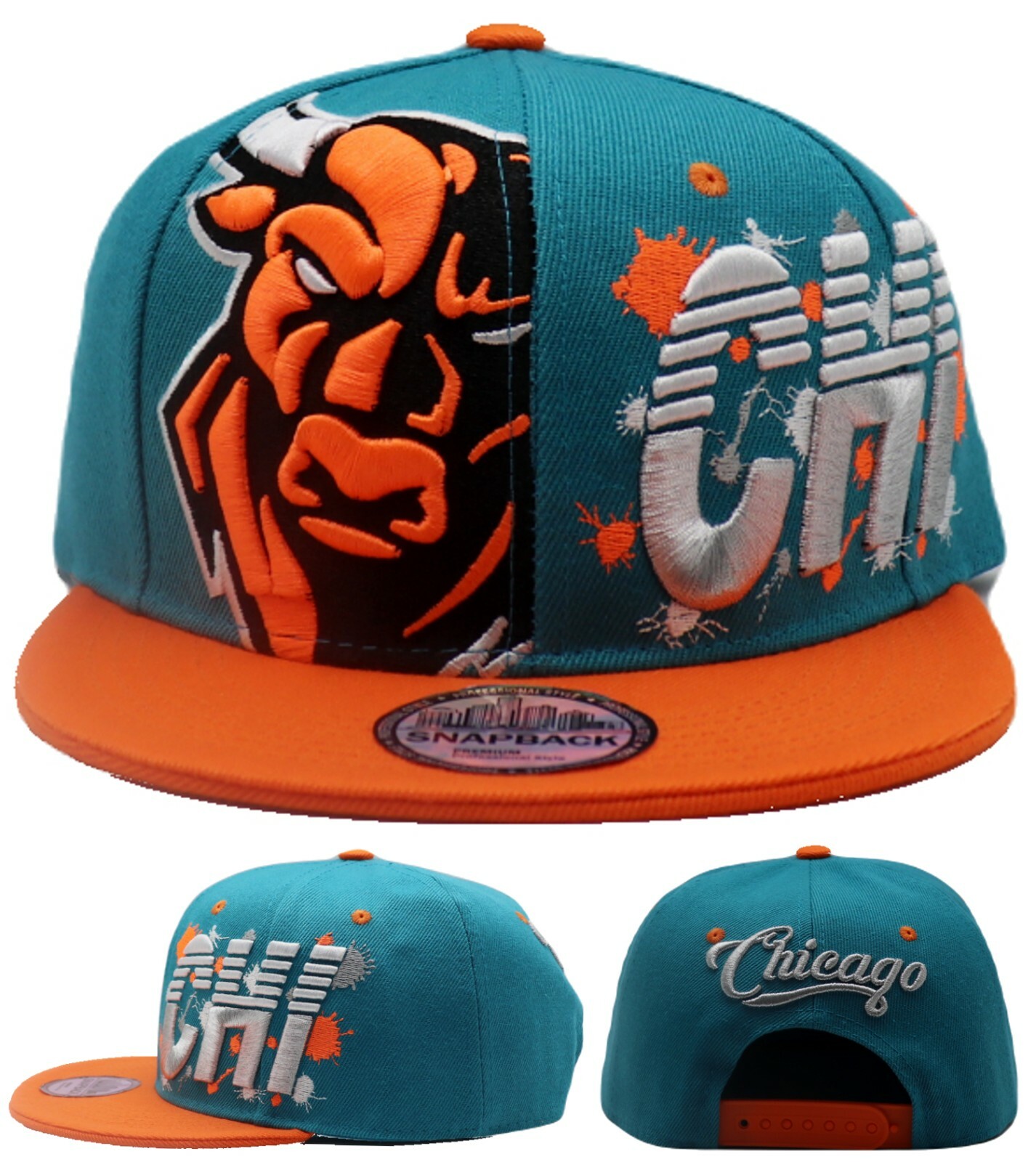 Chicago New Leader Splash Angry Bull Bulls Teal Blue Orange Era ...