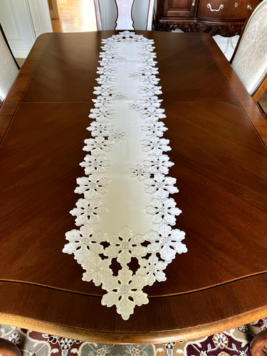 Embroidered Holiday Cut Out Snowflake Table Runner with Silver Threads ...
