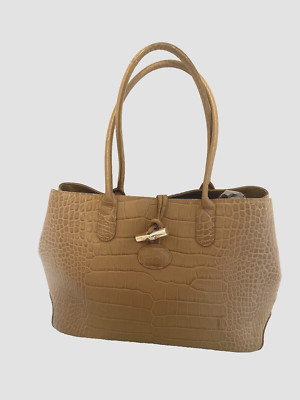 LONGCHAMP Roseau Croc Tan Beige Leather Tote bag Medium | eBay