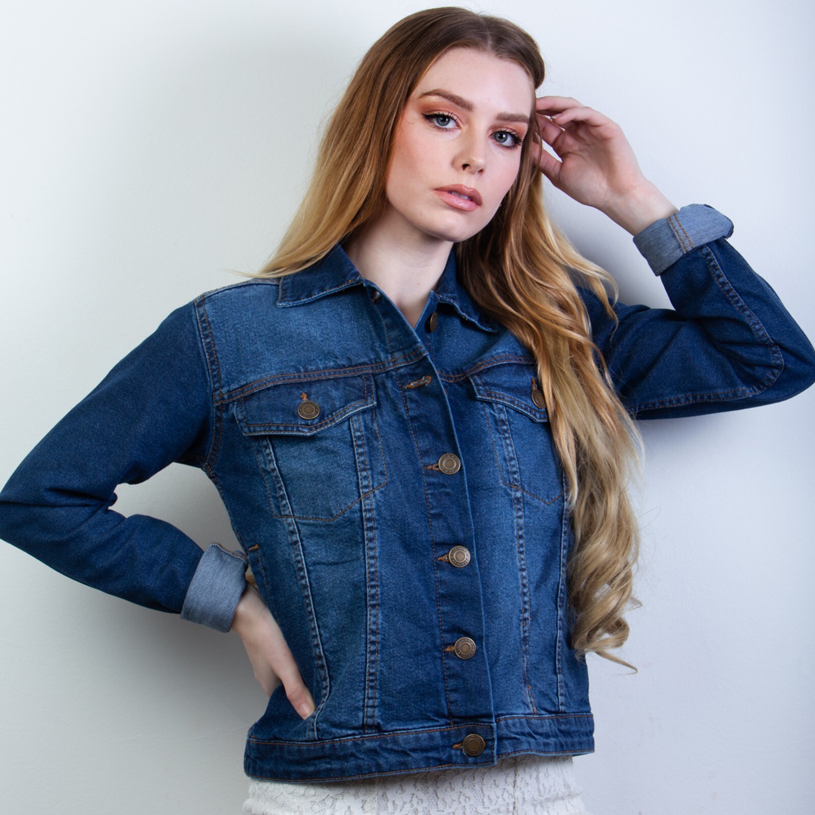 JMOJO Women Denim Jacket Blue Stretch Soft Cotton Summer Fashion Jeans ...