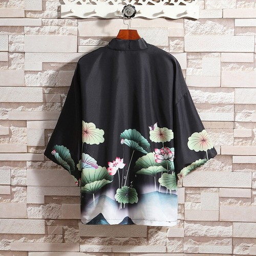 Men Floral Casual Open Front Loose Kimono Cardigan Yukata Coat Short ...