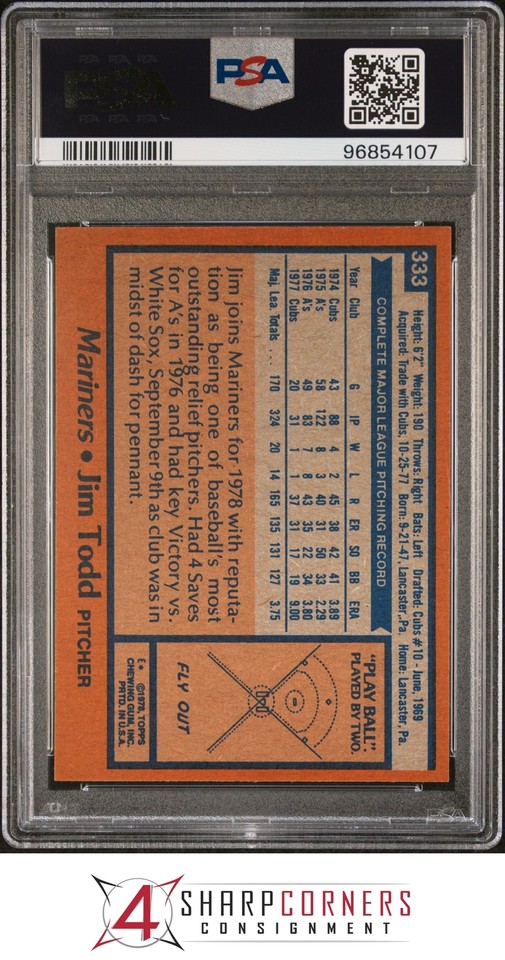 1978 TOPPS #333 JIM TODD MARINERS PSA 9 | eBay