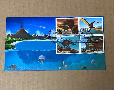 US FDC Ron Beller Cachet Hand-Painted #2422-25 Dinosaurs 31 of 40 1989 ...