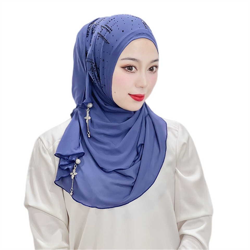 Dubai Rhinestone Headscarf Women Muslim Long Hijab Head Wrap Shawl ...