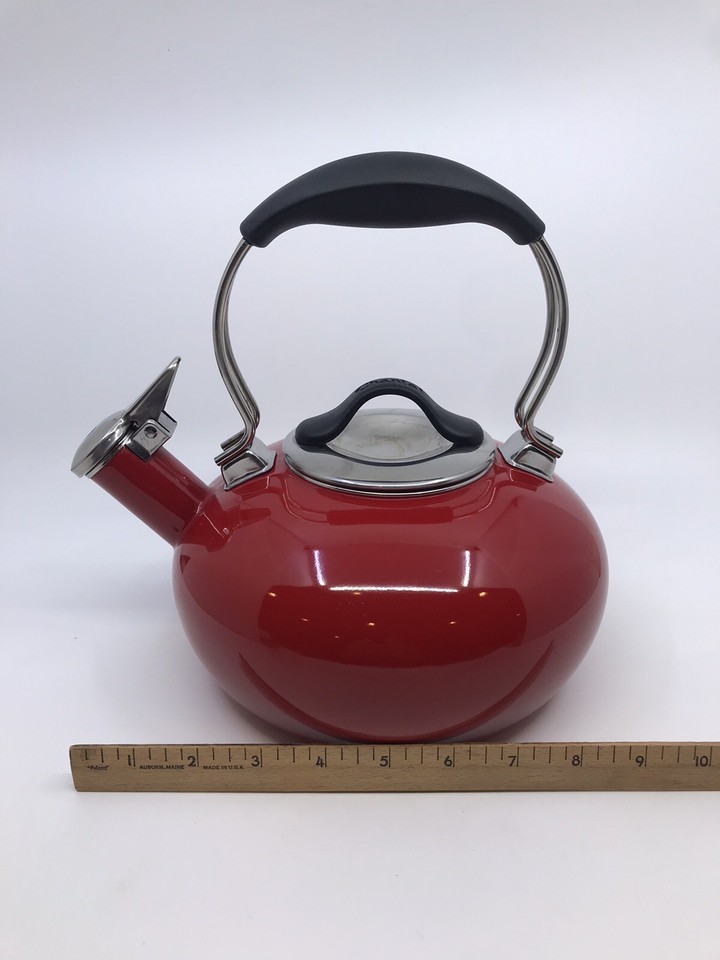 Chantal Red Enamel 2 Quart Whistling Tea Kettle Pot Nice Condition ...