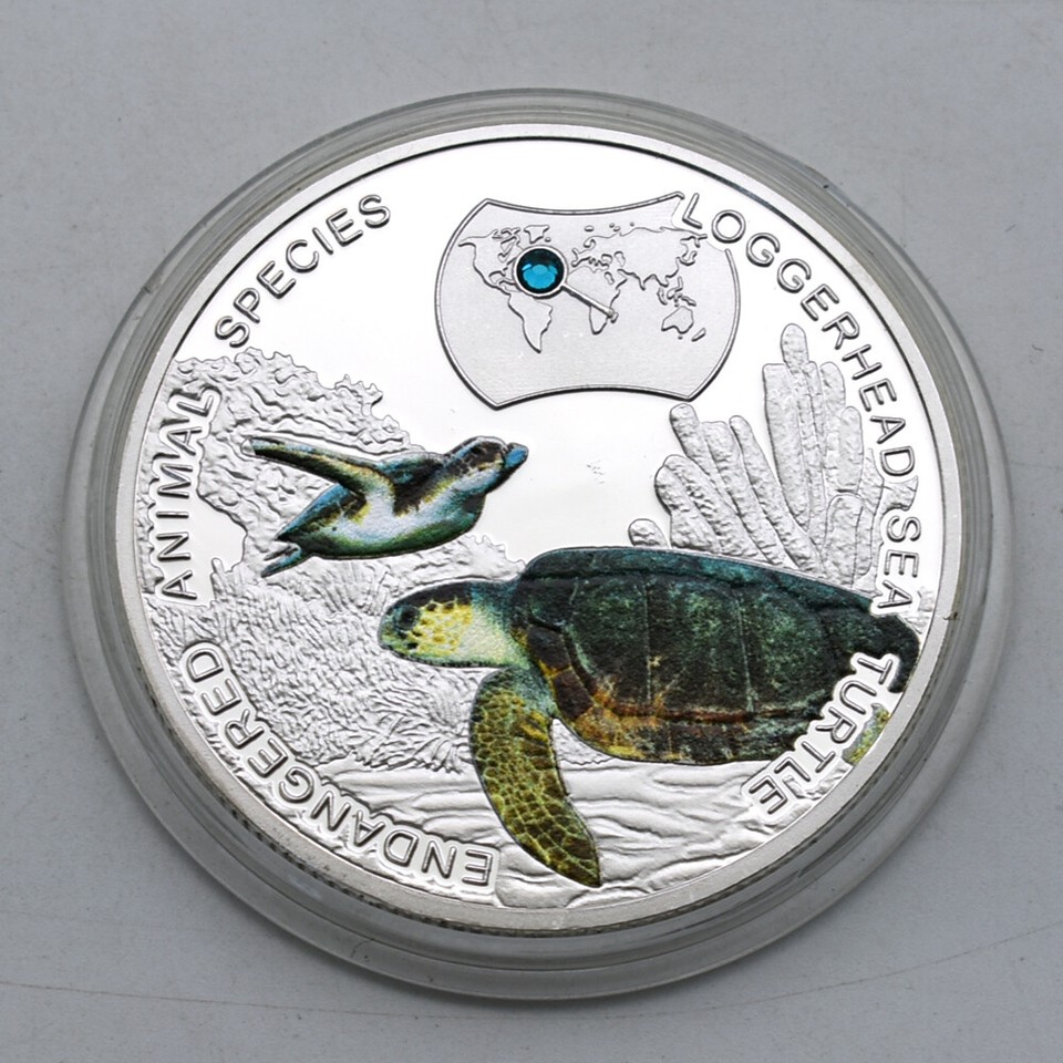 Loggerhead Sea Turtle Endangered Animal Silver Challenge Coin 1000 ...