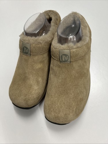 MERRELL Primo Chill Slide Women's Tan Suede Leather Fur Lined Clogs ...