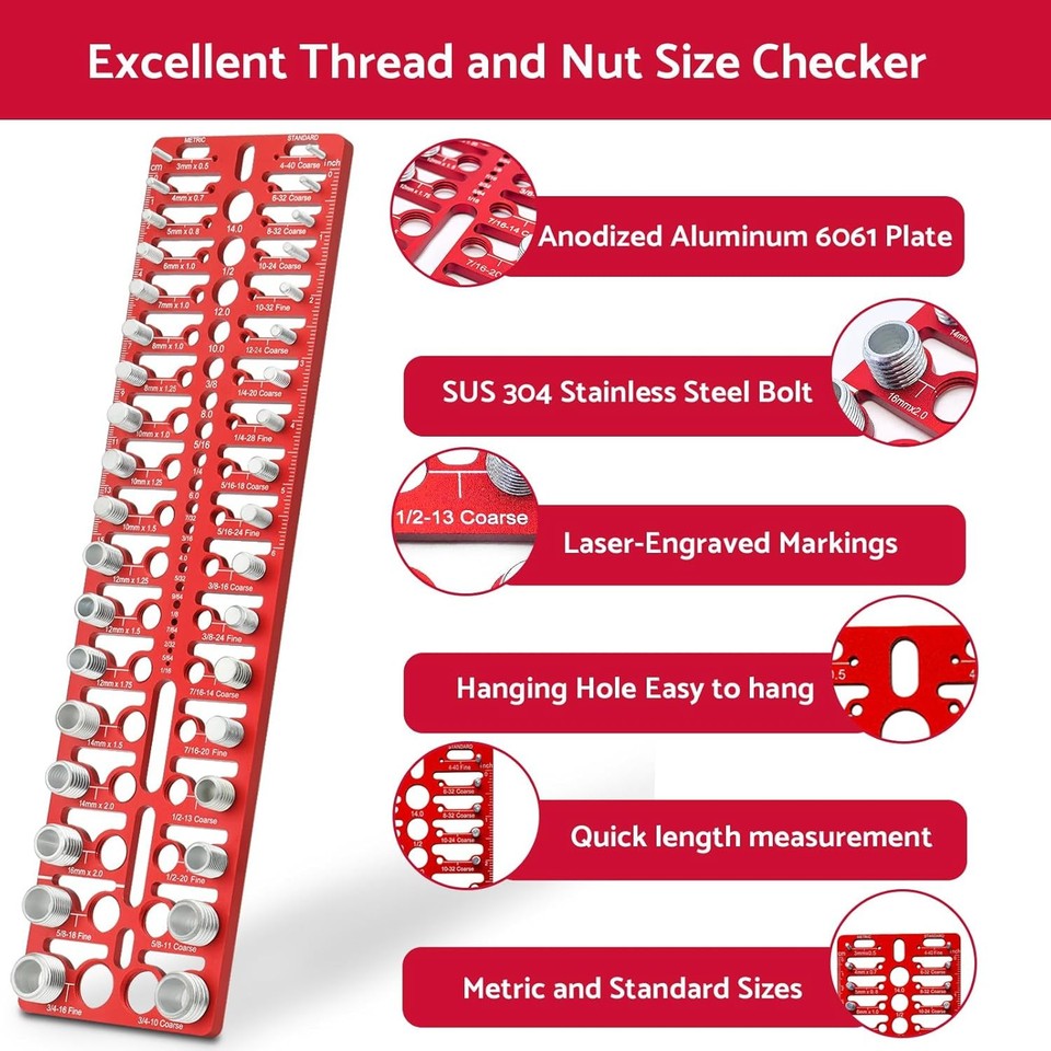 55 Nut & Bolt Thread Checker Standard Metric Gauge Tool w/ 19 Drill ...