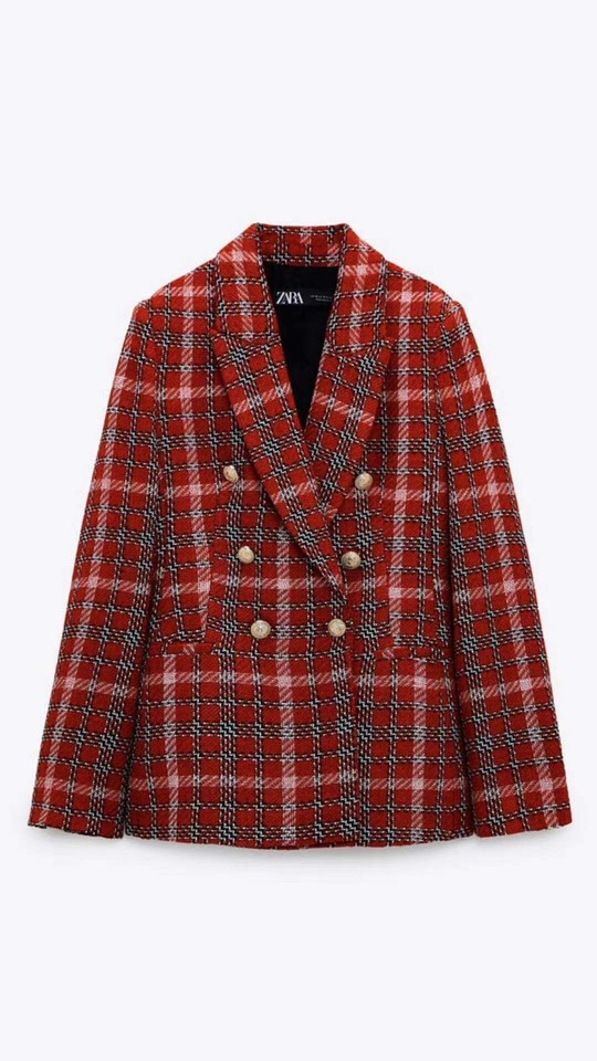 100% Authentic ZARA Textured Red Plaid Blazer Size: XS | eBay