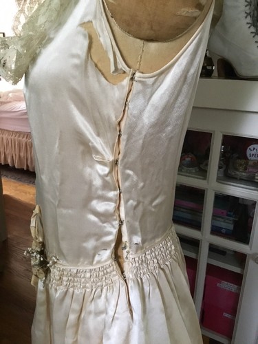 Vintage Antique 1920’s Flapper Wedding Dress PANNIERS Wax Flowers ...