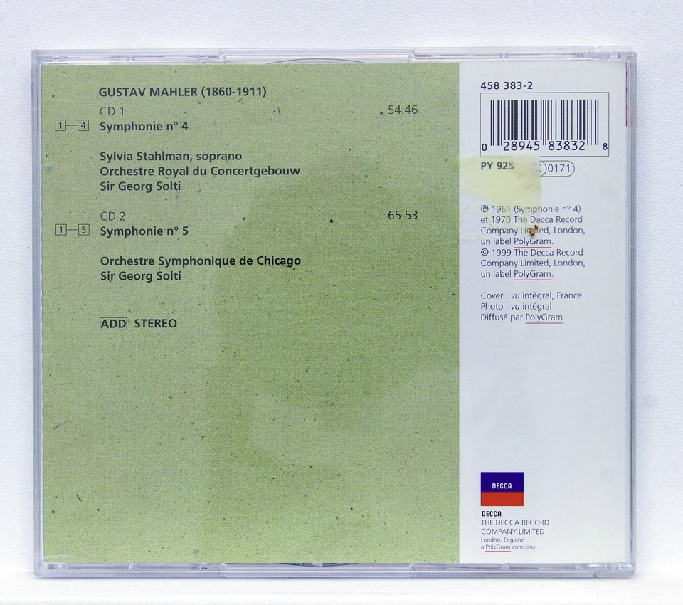 SIR GEORG SOLTI - MAHLER symphonies nos.4 & 5 - DECCA 2xCDs NM | eBay