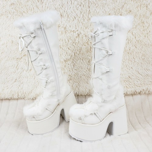 Camel 311 Stacked White Mammoth Platform Goth Punk Knee Boots NY ...