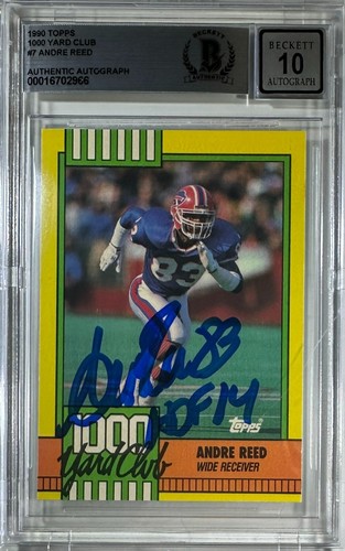 Andre Reed auto inscribed Topps 1990 #7 Buffalo Bills BAS Encap card GM ...