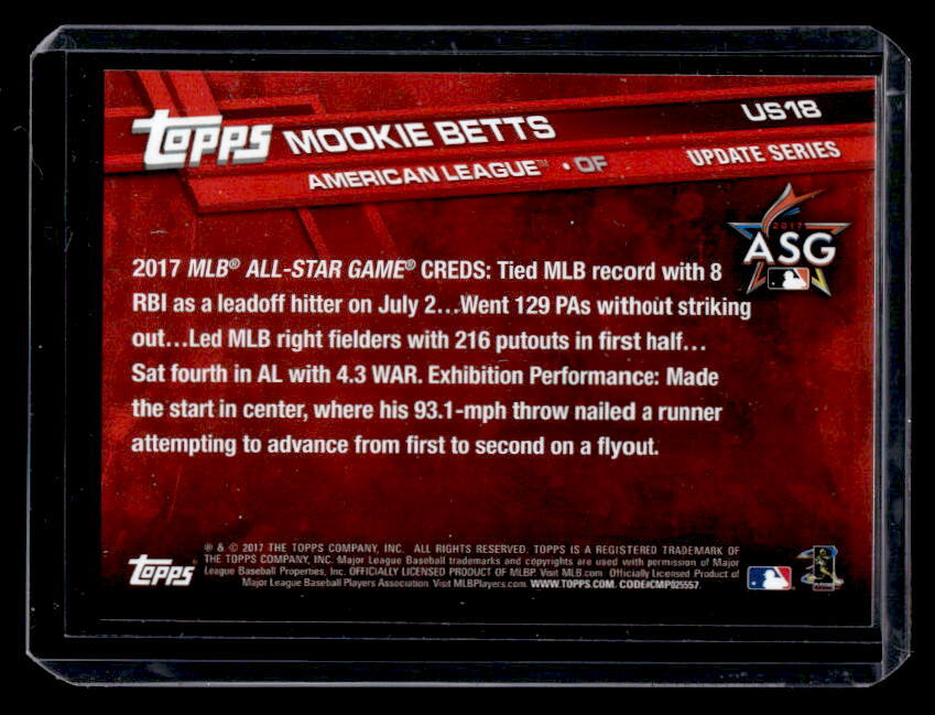 2017 Topps Update Mookie Betts SP Variation Talking, Short-Print #US18 ...