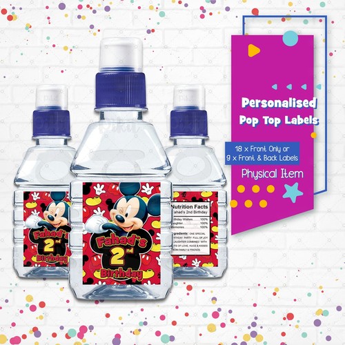 PRINTED MICKEY MOUSE Personalised Pop Top Labels Stickers Party ...