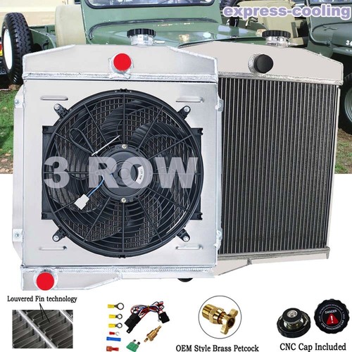 3 Rows Radiator&Shroud Fan For 1955-1971 Jeep Willys CJ3 CJ5 CJ6 2.2L 3 ...