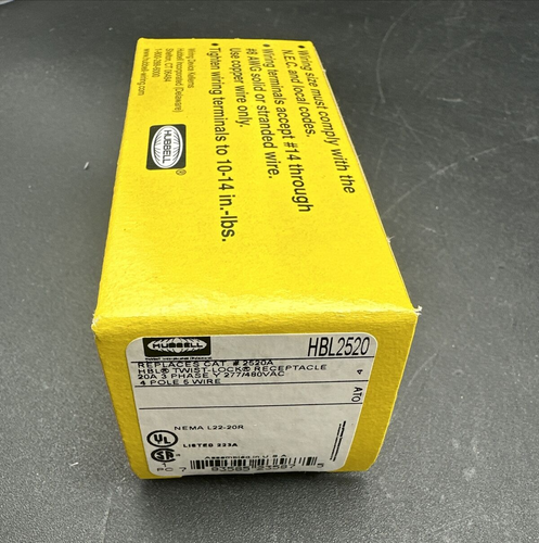 Hubbell HBL2520 277/480VAC 20A 3-Ph 4P 5W Locking Device Twist-Lock ...